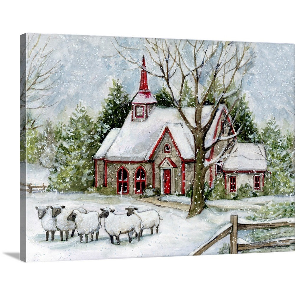The Holiday Aisle® Snowy Church with Sheep by Susan Winget - Wrapped ...
