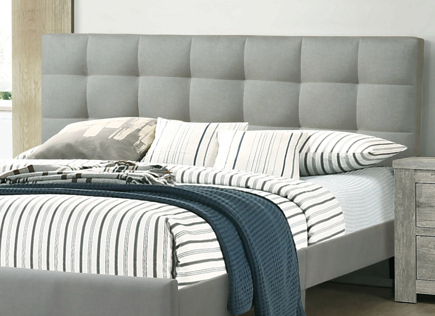 Alwyn Home Modern Bed Charcoal Polyfiber Tufted Headboard Platform ...