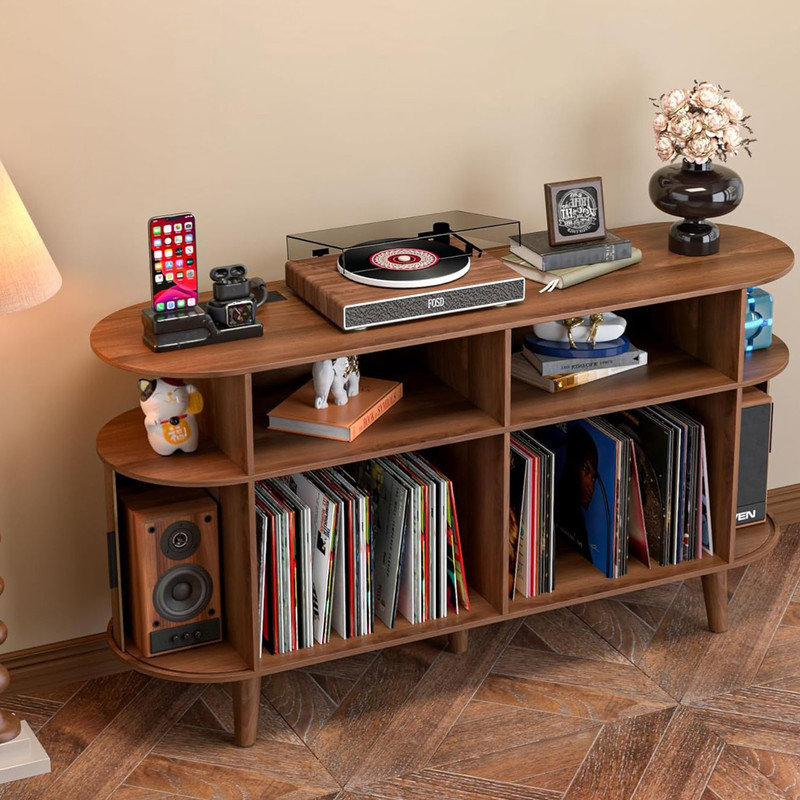 Corrigan Studio® Large Round Record Player Stand with Charging Station ...