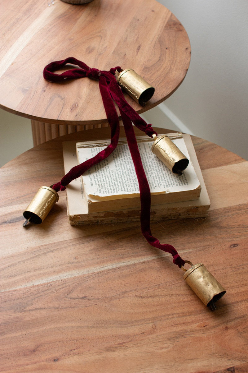 The Holiday Aisle® Metal Christmas Bell Cluster With Velvet Rope | Wayfair