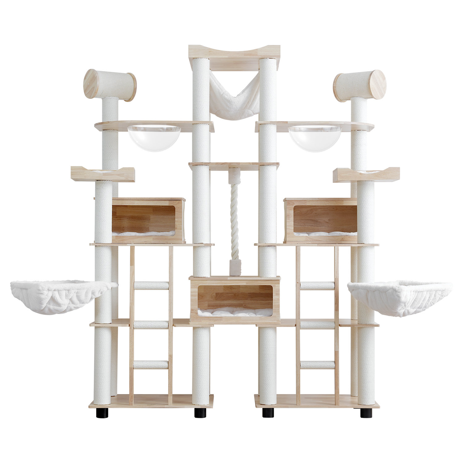 KZLAA 94'' H Large Solid Wood Cat Tree Multi-Level Tall Cat Tower Cat ...