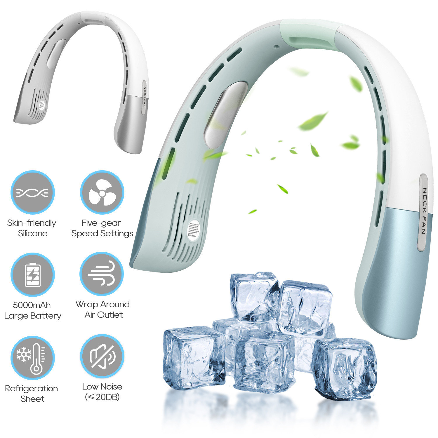 Biyori 5-Speed Neck Fan Hands Free Portable Fan Leafless Hanging Neck ...