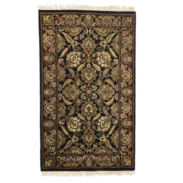 ADMINRUGS Black Traditional Floral Handmade Agra Jaipur Oriental Area ...