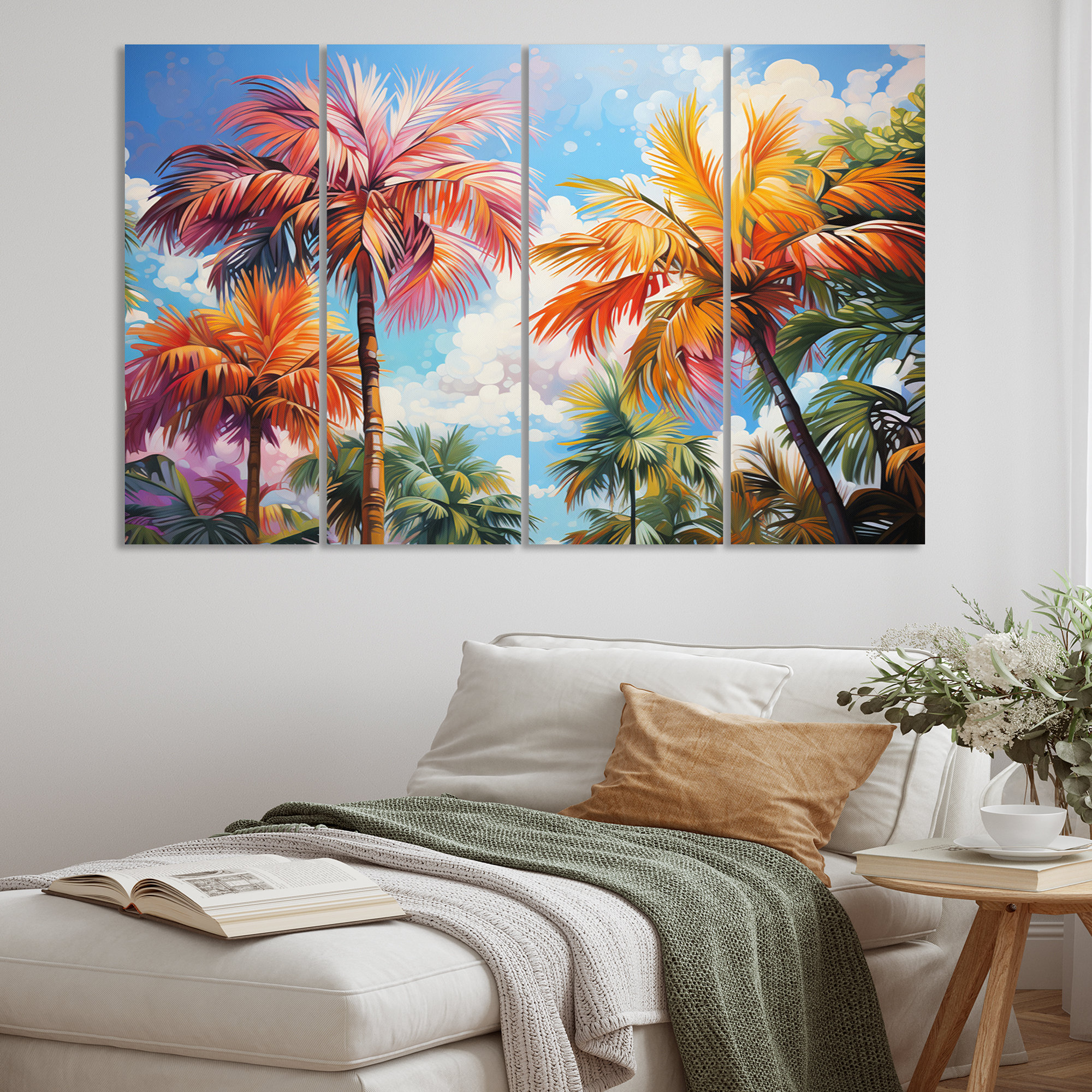 Bay Isle Home " Colorful Palm Trees Collage IX " 4 - Pieces on Canvas ...