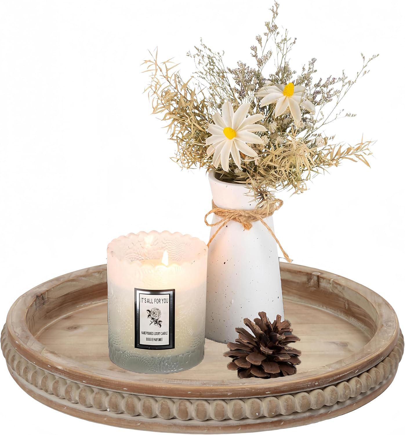 Dakota Fields Dushon 16 Inches Natural Hand Crafted Beaded Wooden Tray ...