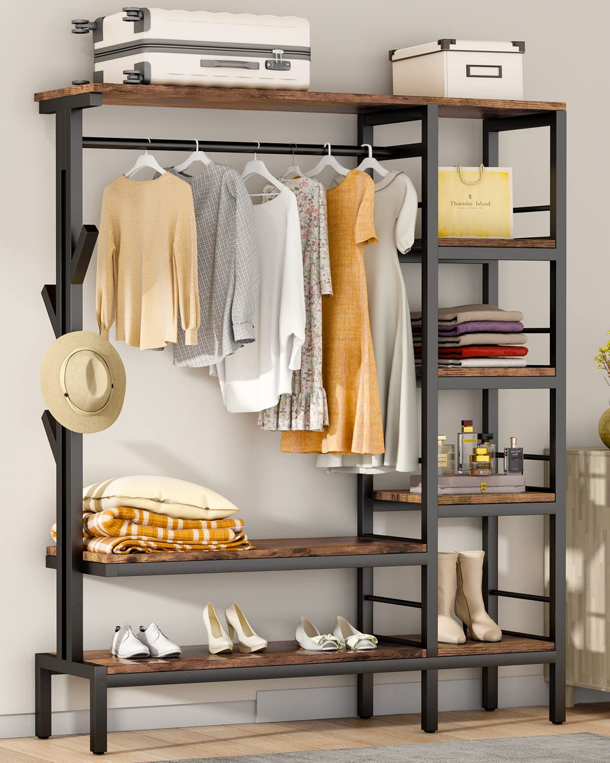 17 Stories 650Lbs Capacity Heavy Duty Clothing Rack With Shelves ...