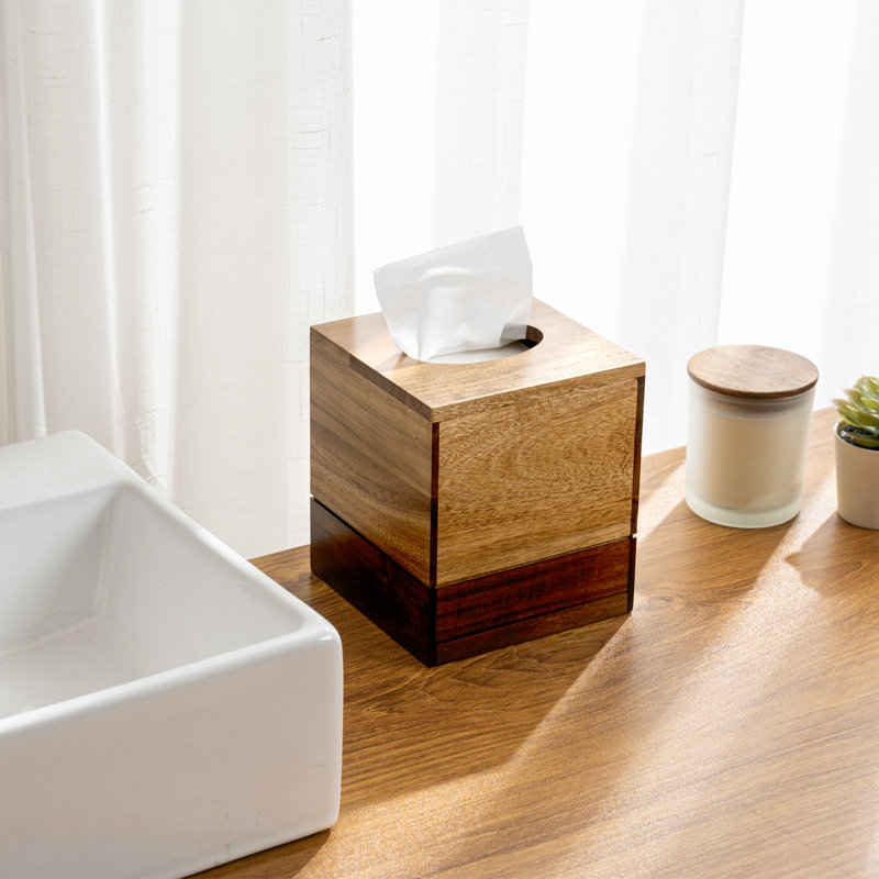 Gracie Oaks Light & Dark Wood Square Tissue Box Cover | Wayfair