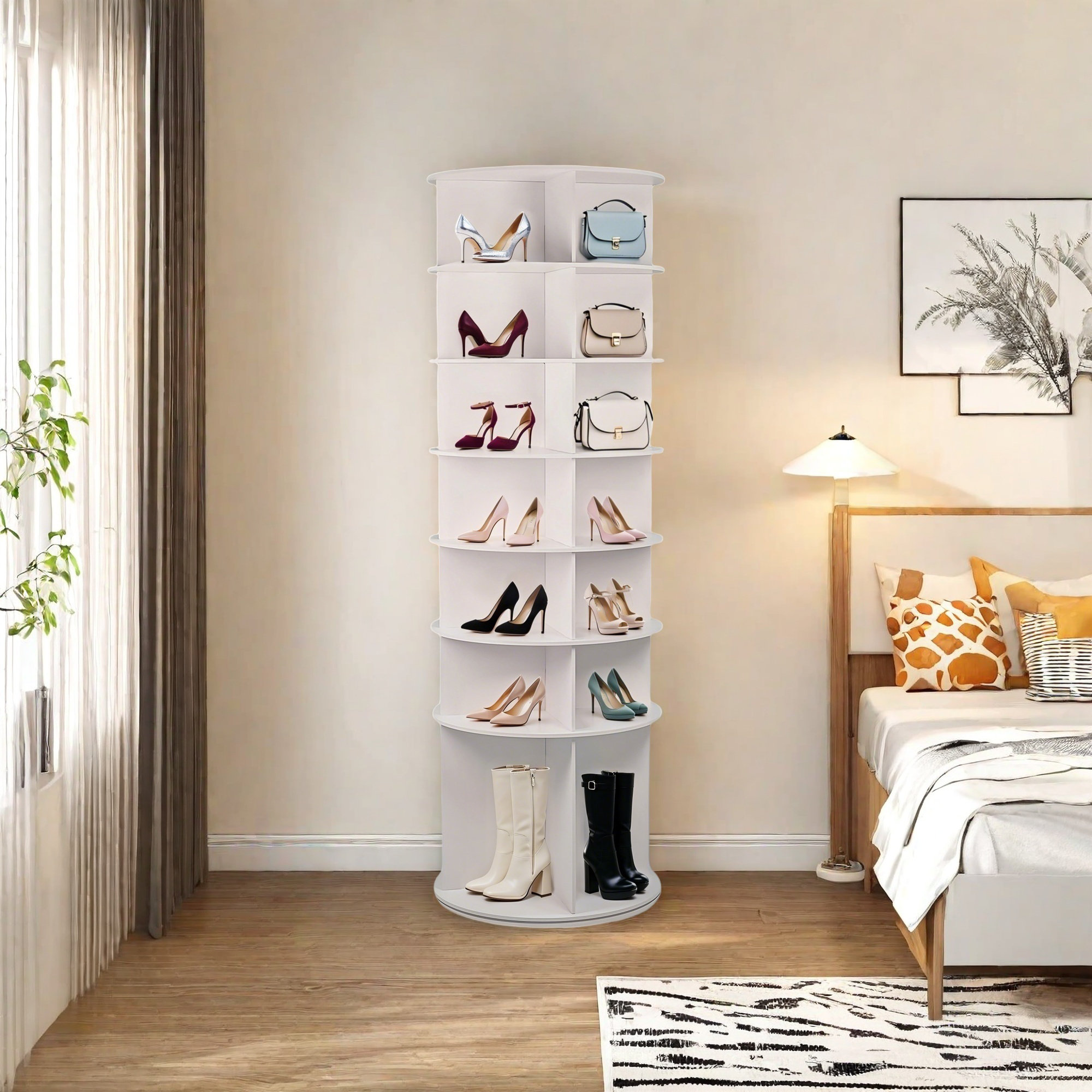 Hokku Designs 360° Rotating Shoe Rack Tower for Entryway, 7-Tier Space ...