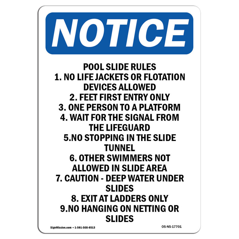 SignMission Pool Slide Rules 1. No Life Jackets Sign | Wayfair