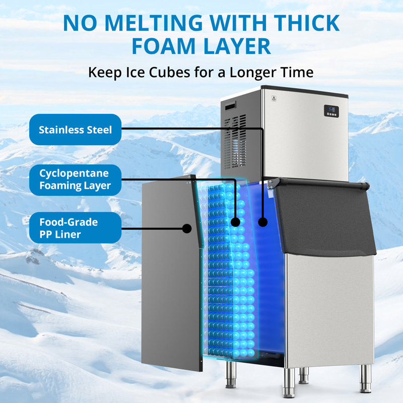 Homhougo 350 Lb. Daily Production Cube Clear Ice Freestanding Ice Maker ...