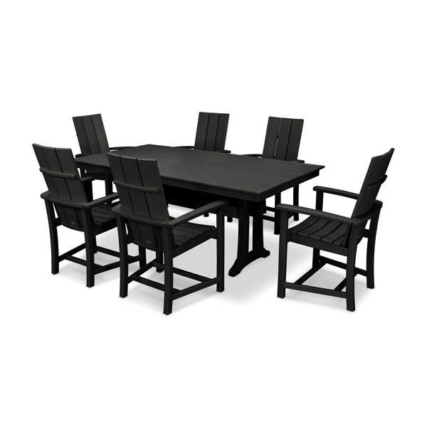 POLYWOOD® Modern Adirondack 7-Piece Farmhouse Dining Set with Trestle ...
