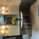 Madison Park Signature Bordeaux Marble Top Half-Moon Gold Metal Console ...