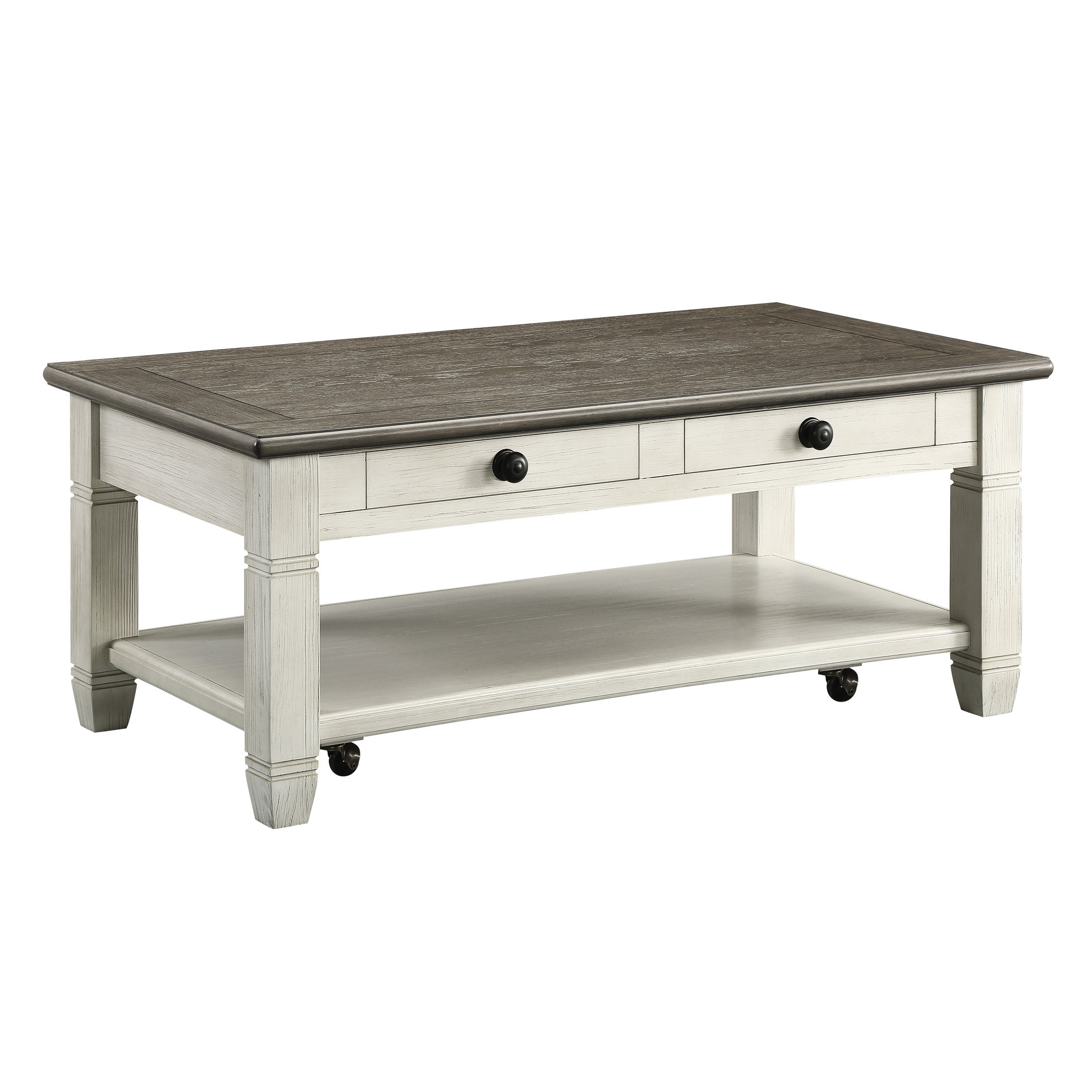 Banior Casual 2-tone Cocktail Table With 2 Drawers And Bottom Shelf For Home Adornment Wooden ...