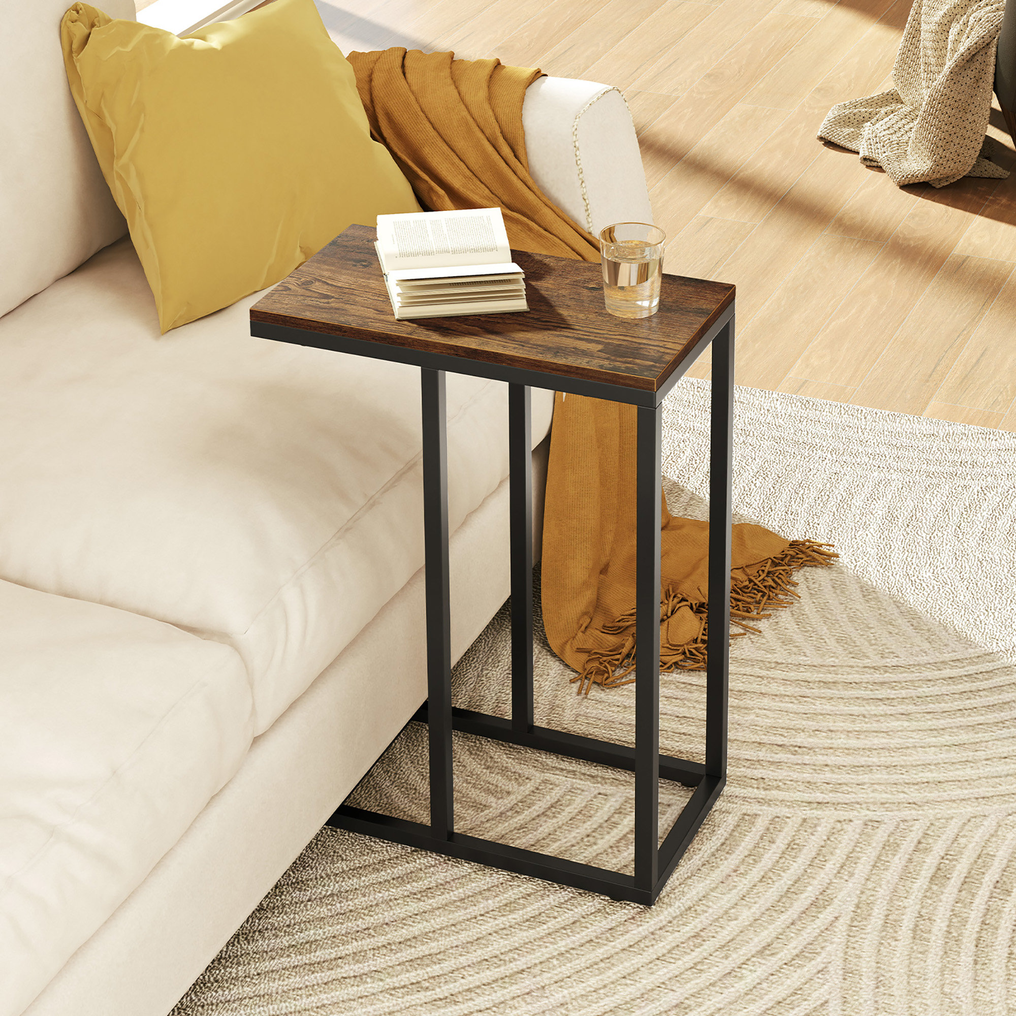 17 Stories C-shaped End Table Modern Sofa Side Table w/ Adjustable Foot ...