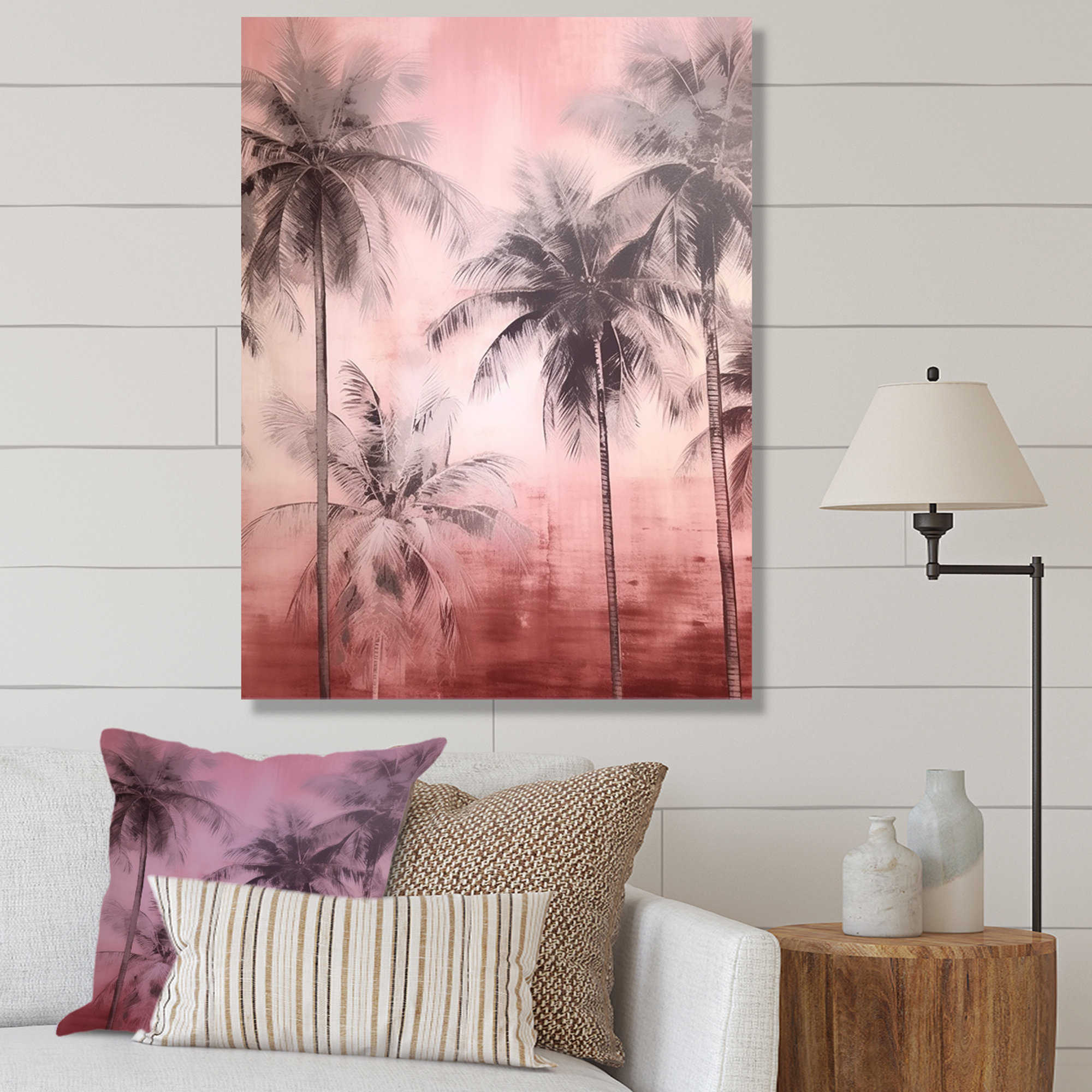 Wrought Studio Vintage Pink Palm Trees Shadows I - Palms & Palm Trees ...