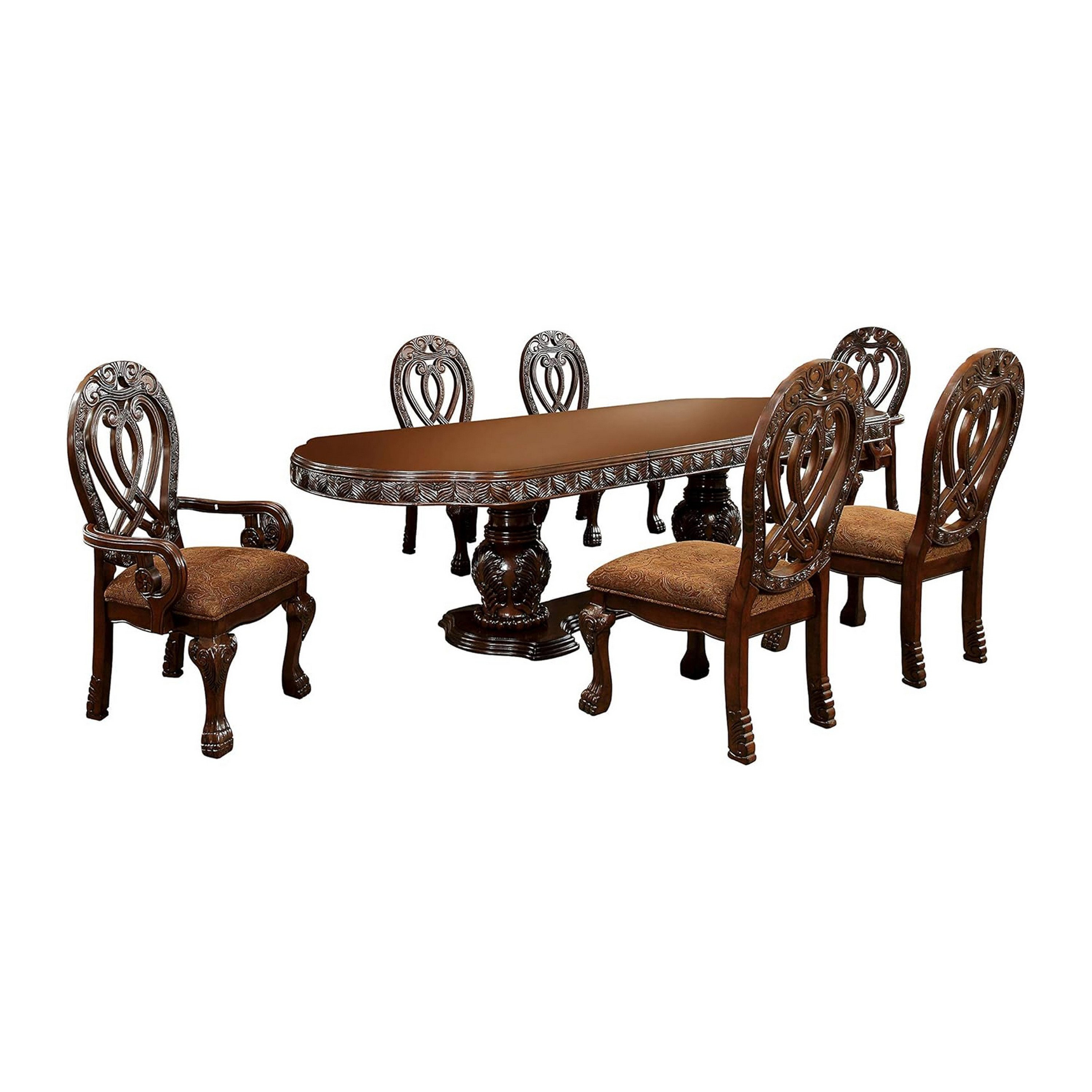 Benjara Faya 9Pc Dining Set, 76-112In Table, 8 Chair, Cherry Brown ...