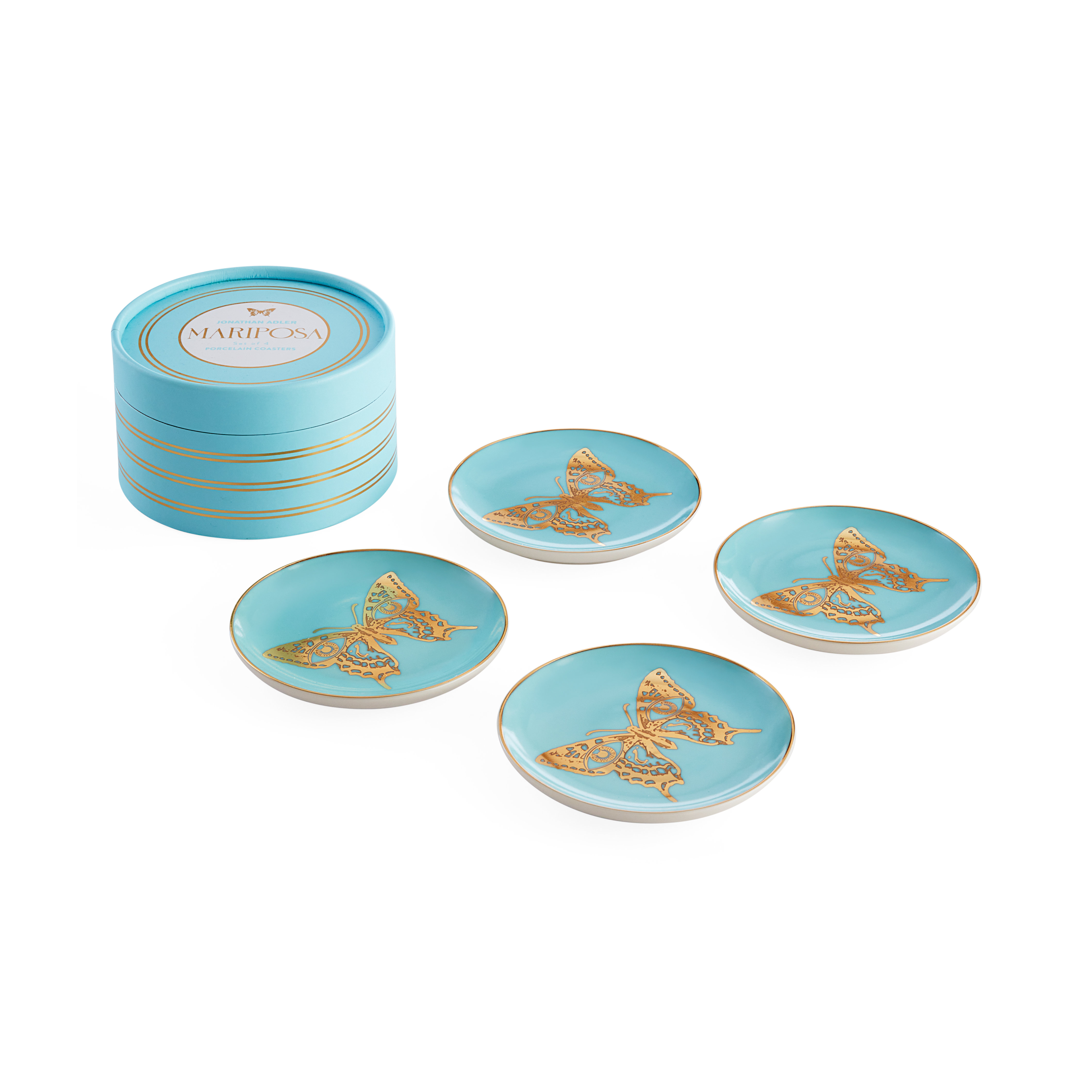 Jonathan Adler Mariposa No Pattern Ceramic Round 4 -Piece Coaster Set ...