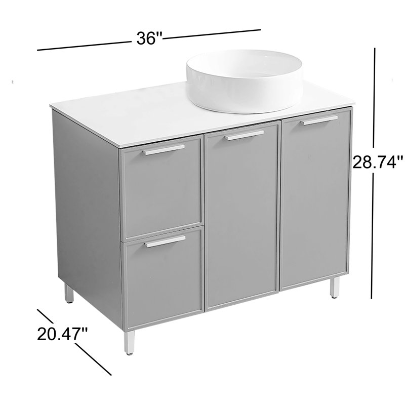 Mercer41 Laughlyn 36" Free Standing Vessel Blue Single Bathroom Vanity ...