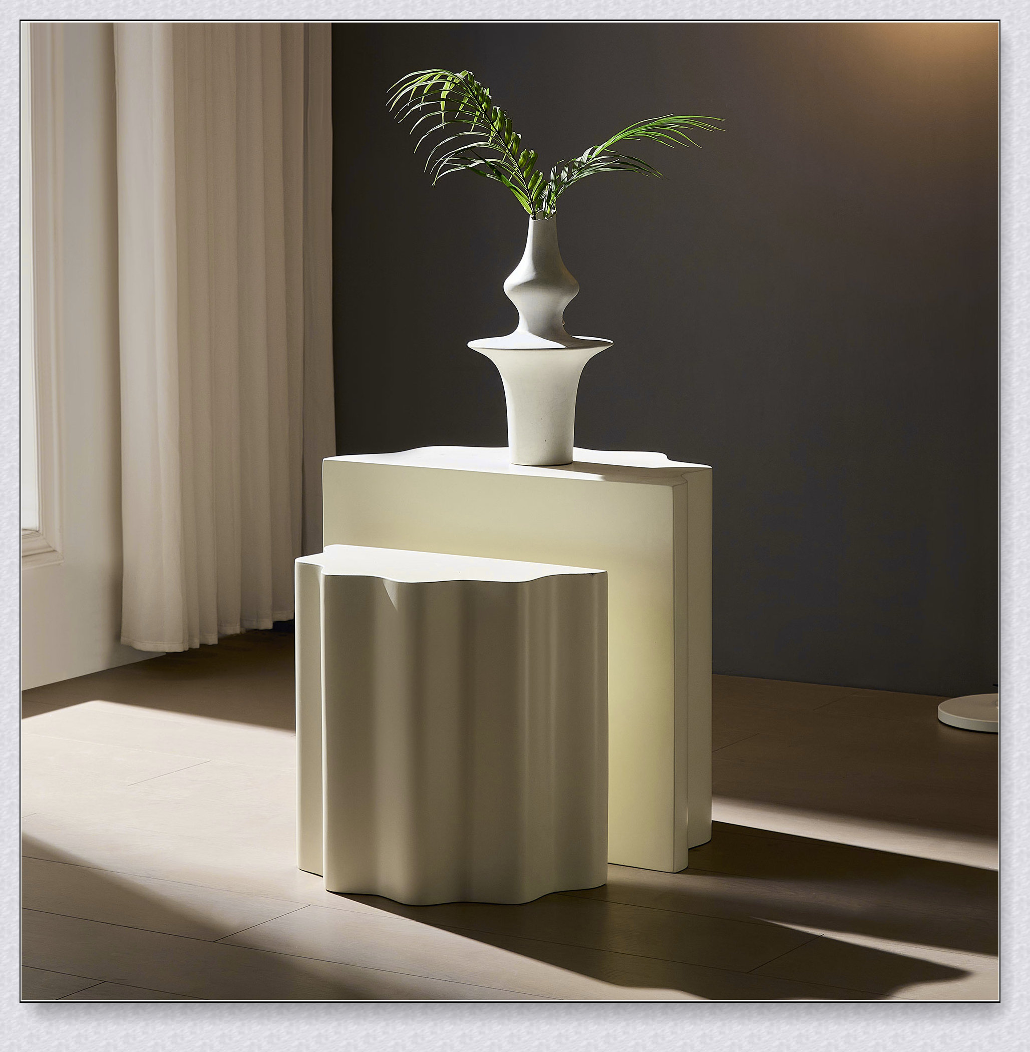 Ivy Bronx 2PCS Set Wavy Edges Fiberglass Side Tables, Durable And ...