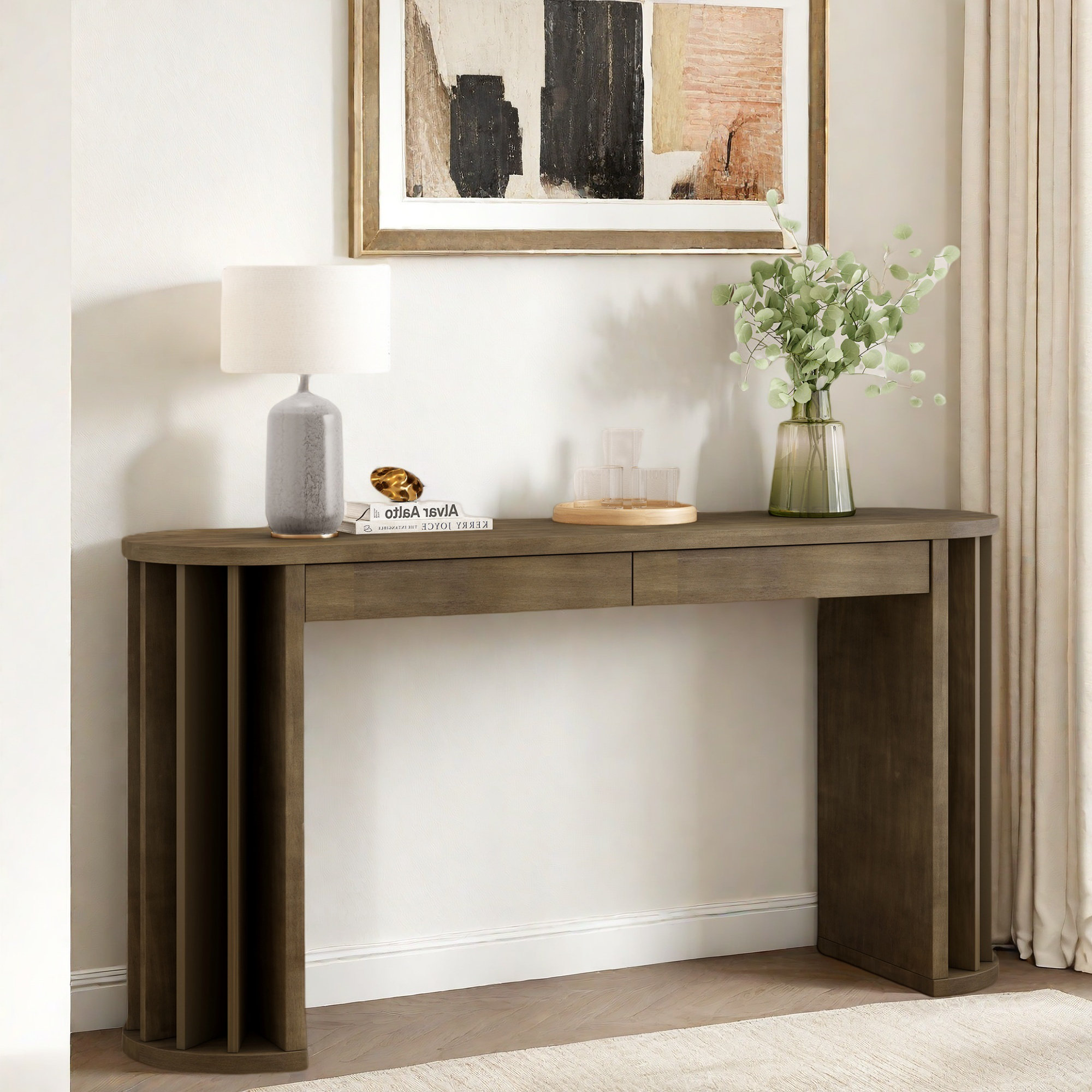 Latitude Run® Console Table With Curved And Straight Line Design And 2 ...