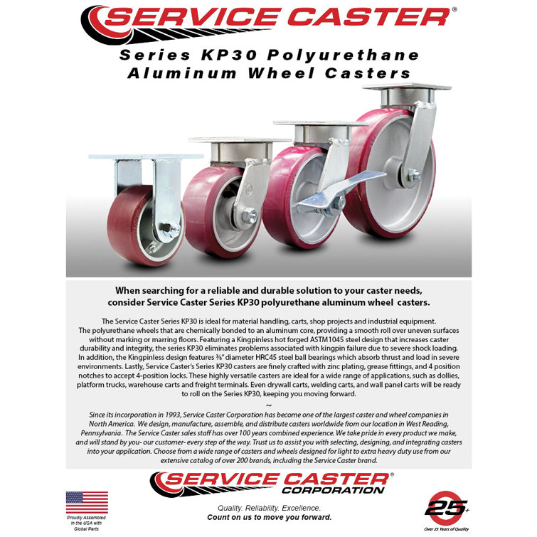 Service Caster 6 Inch Kingpinless Poly on Aluminum Caster Set 2 Brakes ...