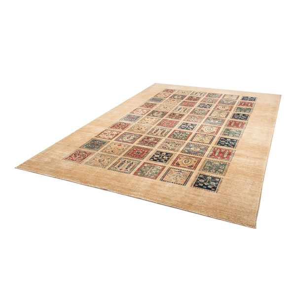 BohoLiving Handgefertigter Teppich Ajayla aus Wolle in Beige/Blau/Rot ...