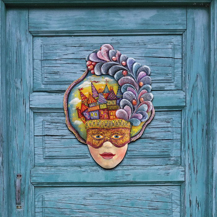 Designocracy Masquerade Mask Wooden Decorative Hanging Figurine Wood ...
