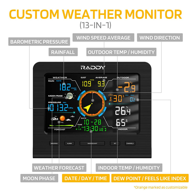 Raddy WF-100C Lite Weather Station Wireless Indoor Outdoor with ...