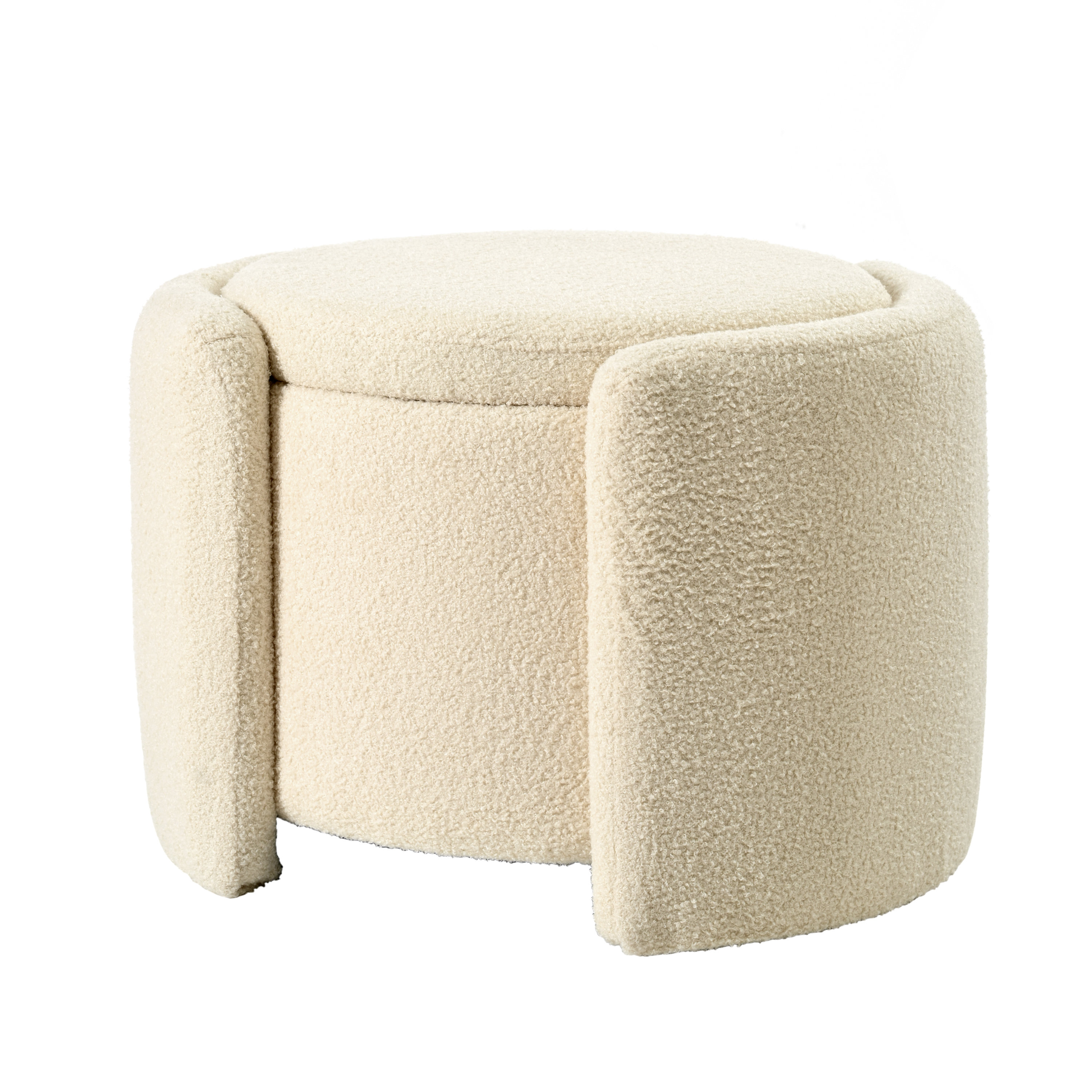 Latitude Run® Round Ottoman Teddy Fleece Cushioned Footpads Living Room ...