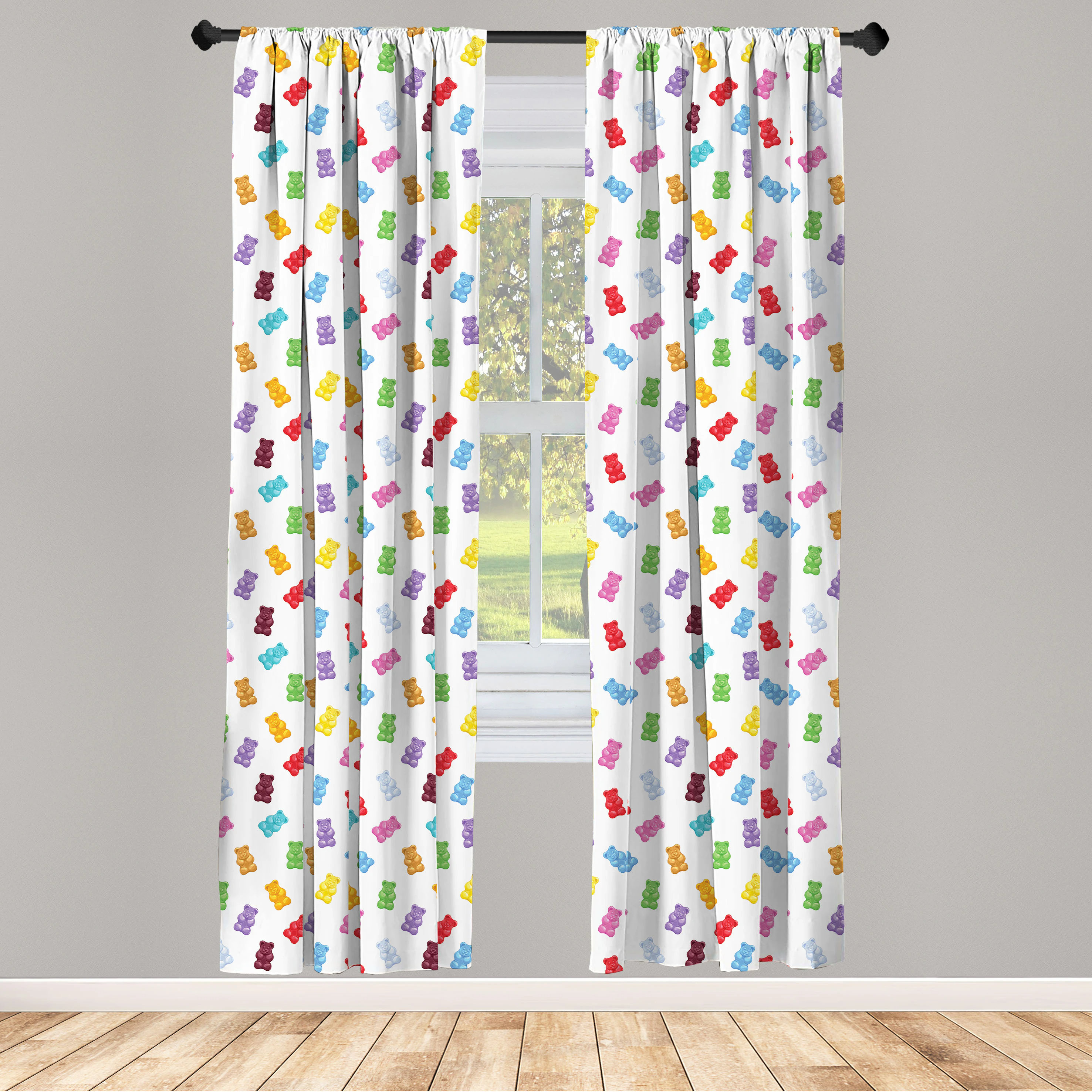 East Urban Home Dessert Window Curtains, Vibrant Colored Gummy Bears ...