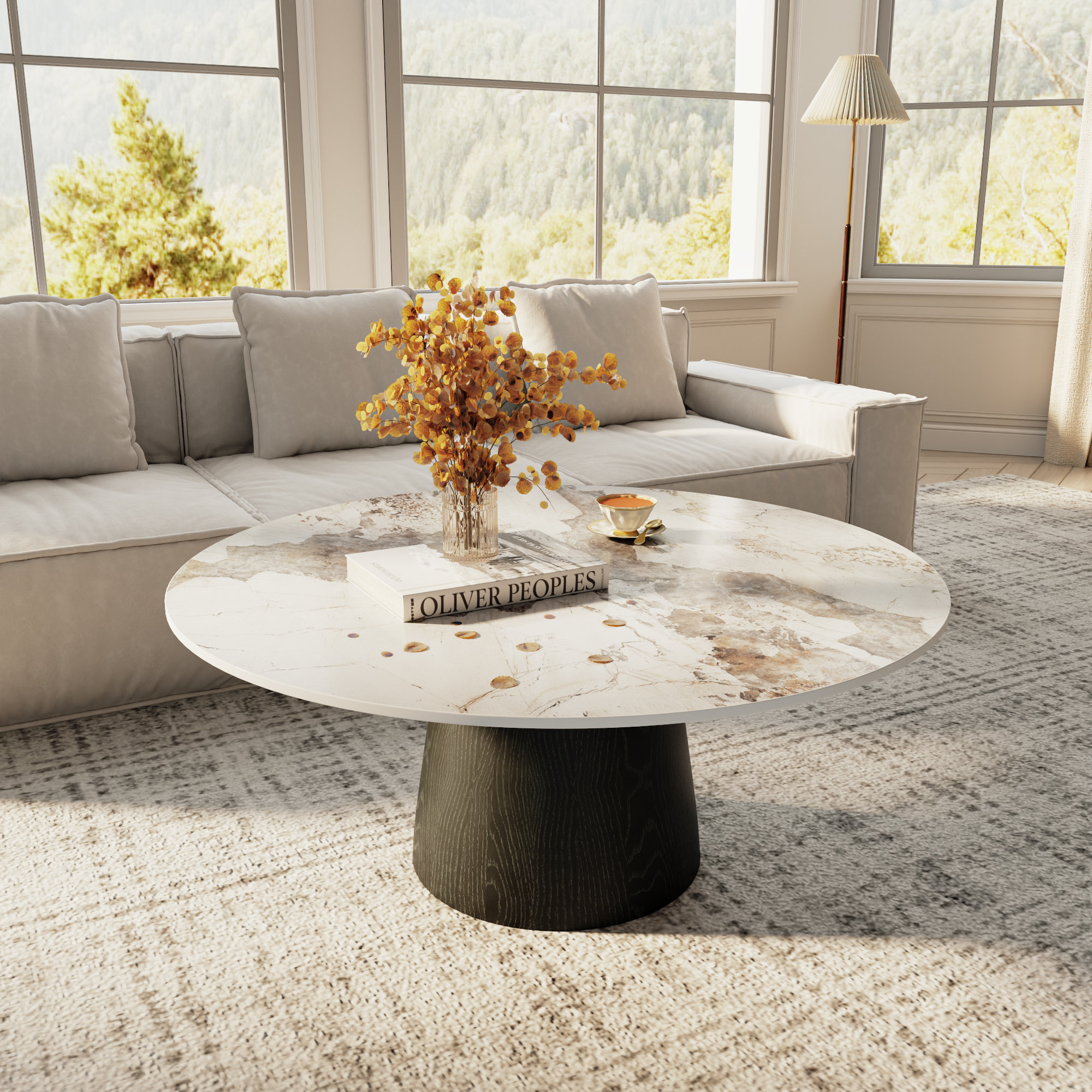 Brayden Studio Table basse moderne avec plateau en pierre frittée ...