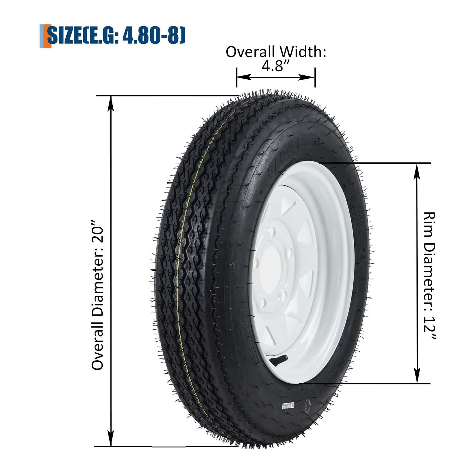 Qeetex 2 PCS 4.80-12 480-12 480X12 Trailer Tire and Wheel Assembly ...