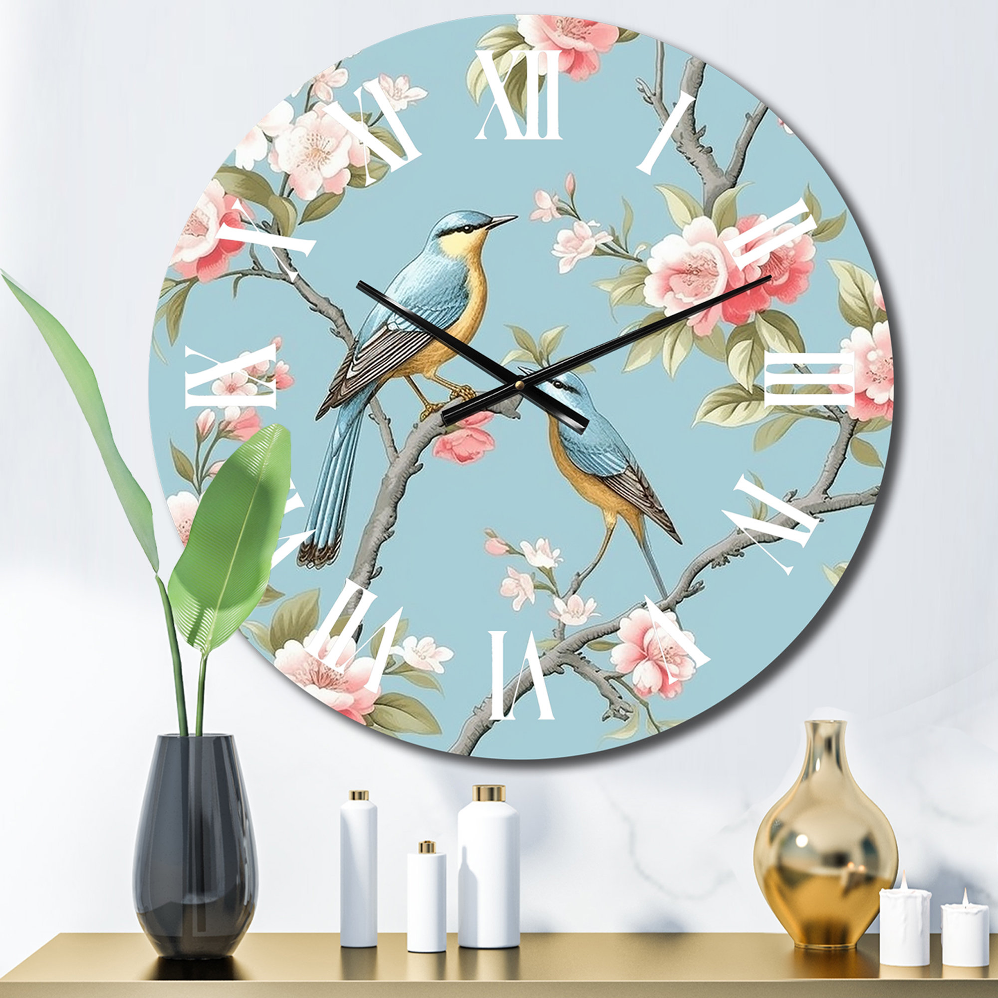 Design Art Chinoiserie With Birds And Peonies XV - Peonies Wall Clock ...