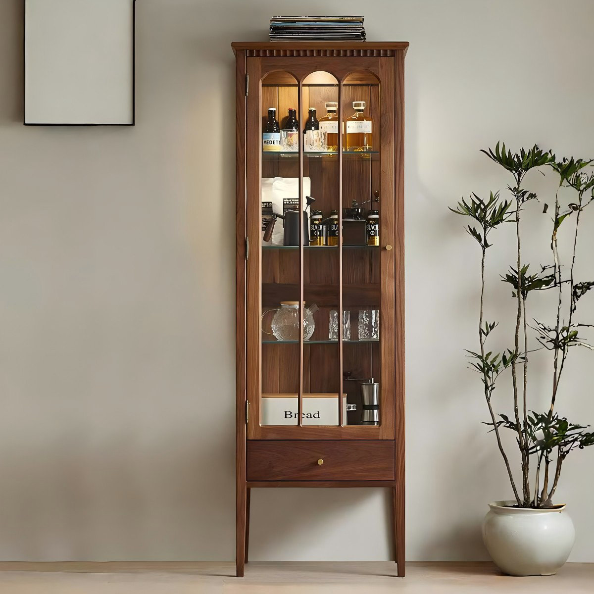 Tha Dream Team 70.87"Retro Black Walnut Solid Wood Wine Cabinet | Wayfair