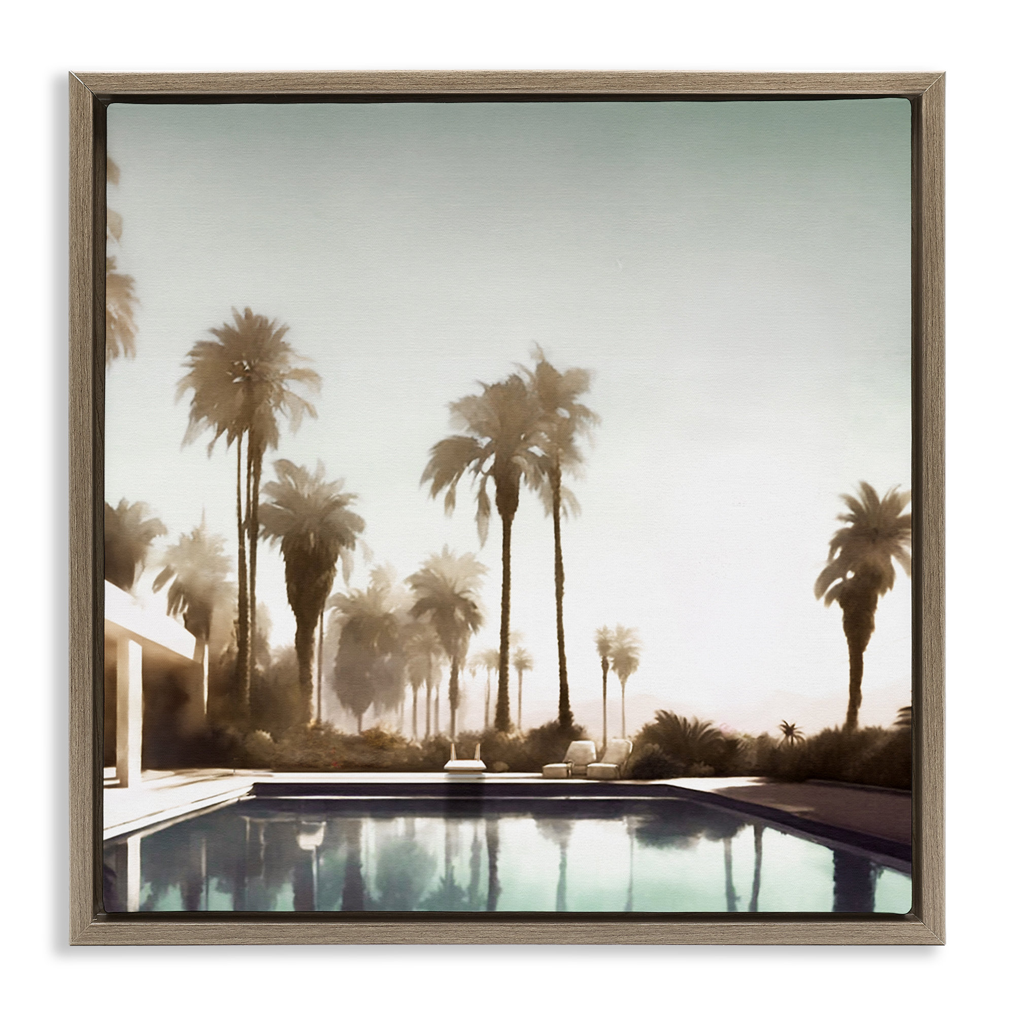 Bay Isle Home™ Dreamy Pool & Palm Trees Framed Floater Canvas Wall Art ...