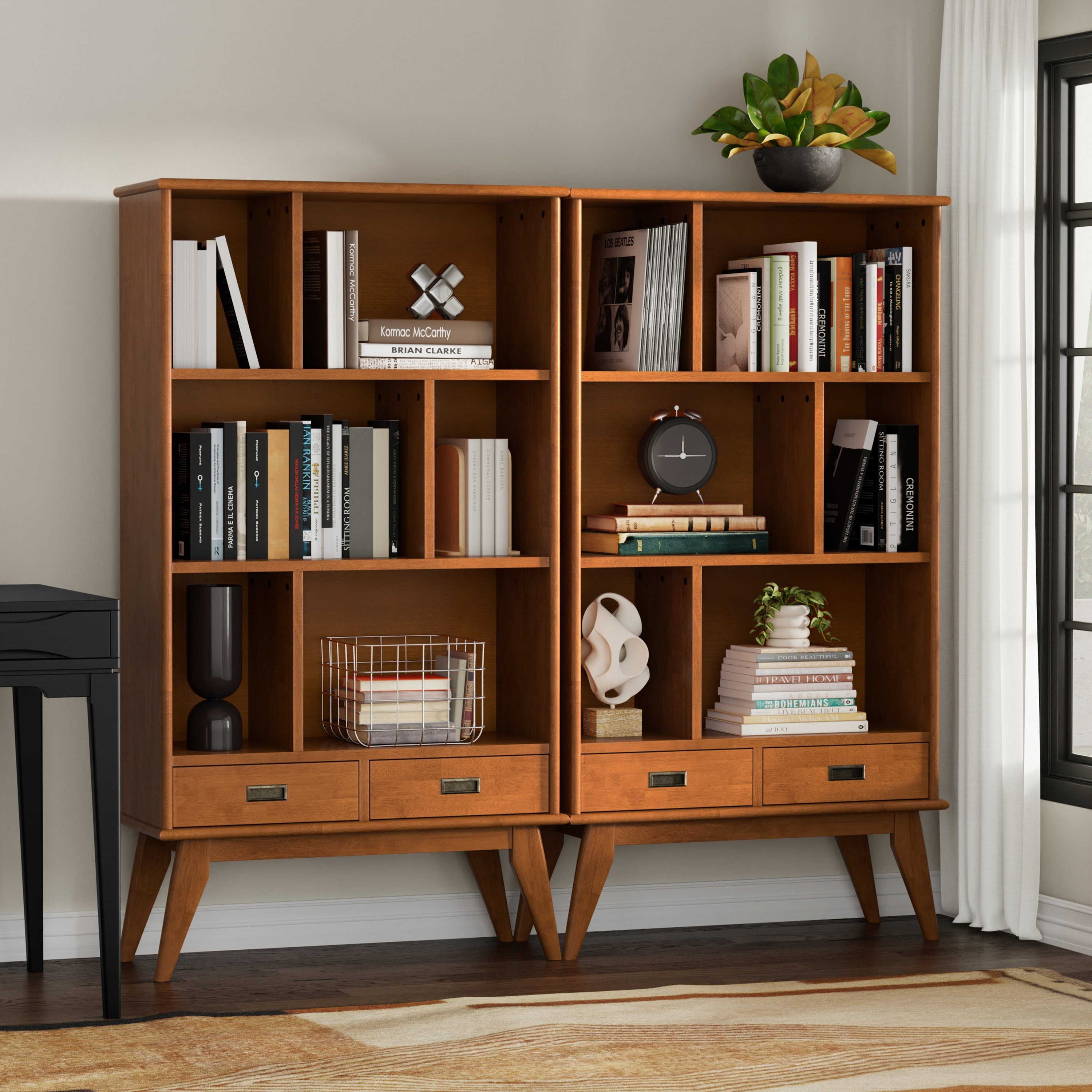 Simpli Home Draper 35W 6 Cubbie Bookcase With Drawer (Set Of 2) | Wayfair