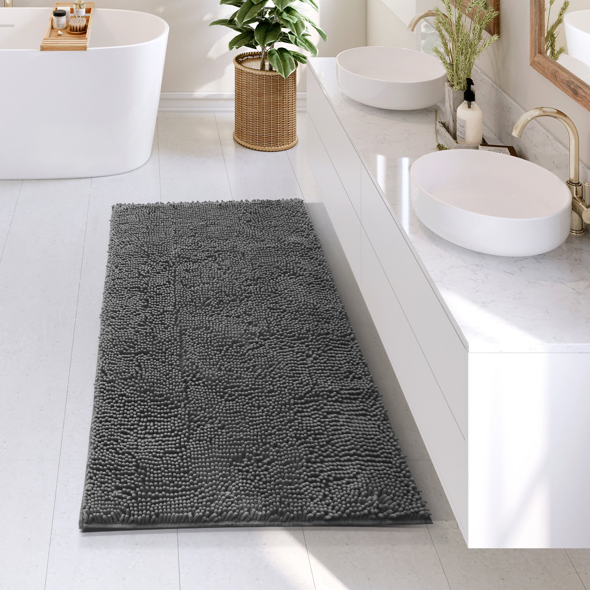 Ebern Designs Kalyce Ultra Absorbent Non-Slip Chenille Bath Rug ...