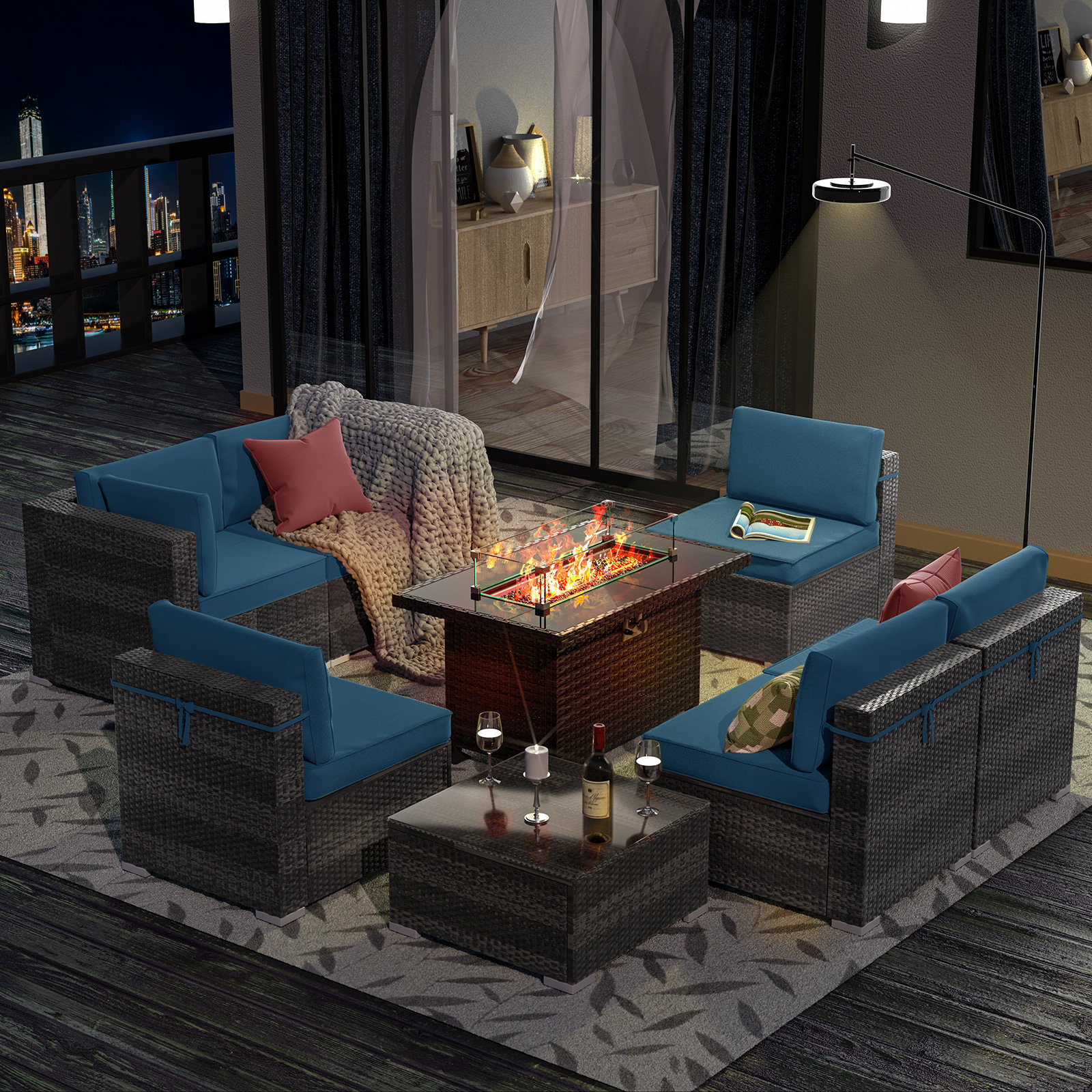 Latitude Run® 8 Piece Patio Sets With Fire Pit Table | Wayfair