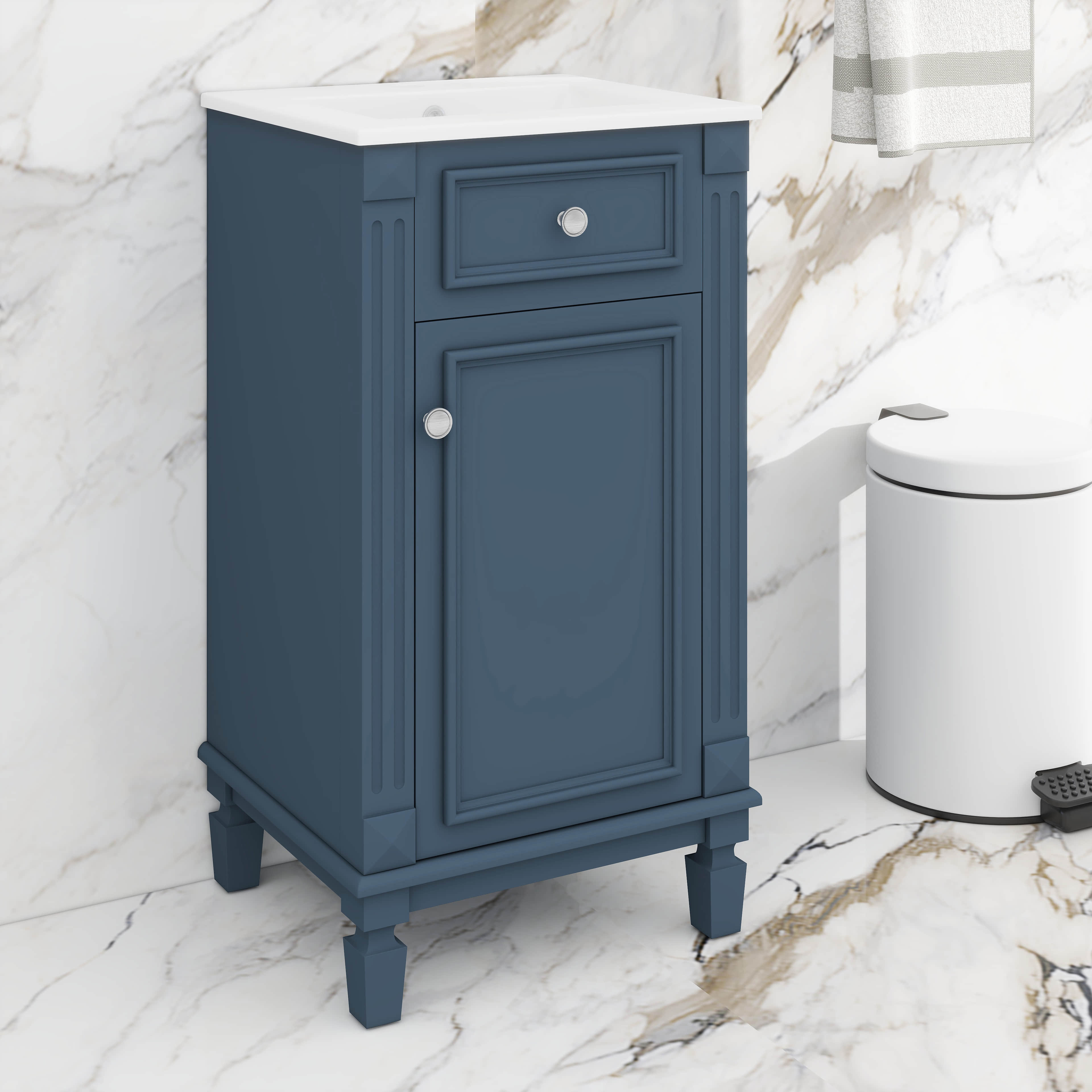 Ebern Designs 18" Bathroom Vanity With Single Sink, Wood Freestanding ...