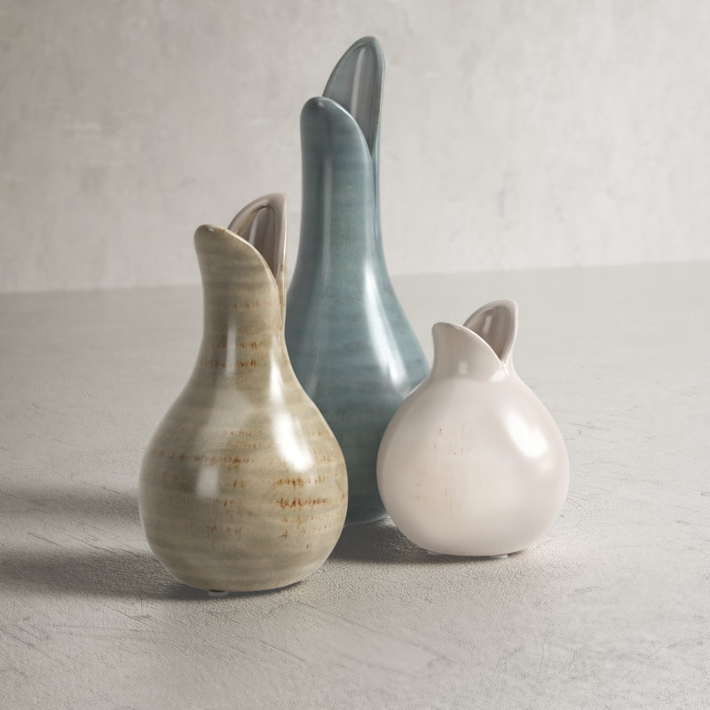 Birch Lane™ Kreger Set of 3 Bud Vases 8"H, 6"H, & 4.25"H in Beige/Blue ...