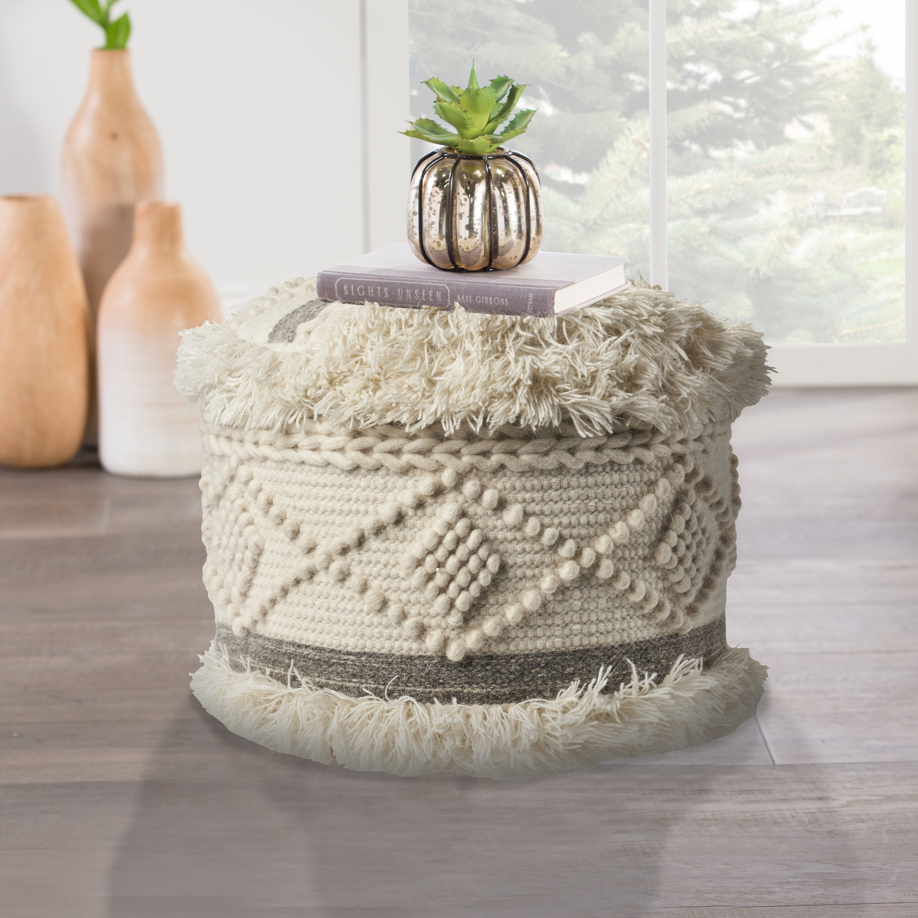 Langley Street® Lebo Scandinavian Textured Cotton/Wool Ottoman Pouf ...
