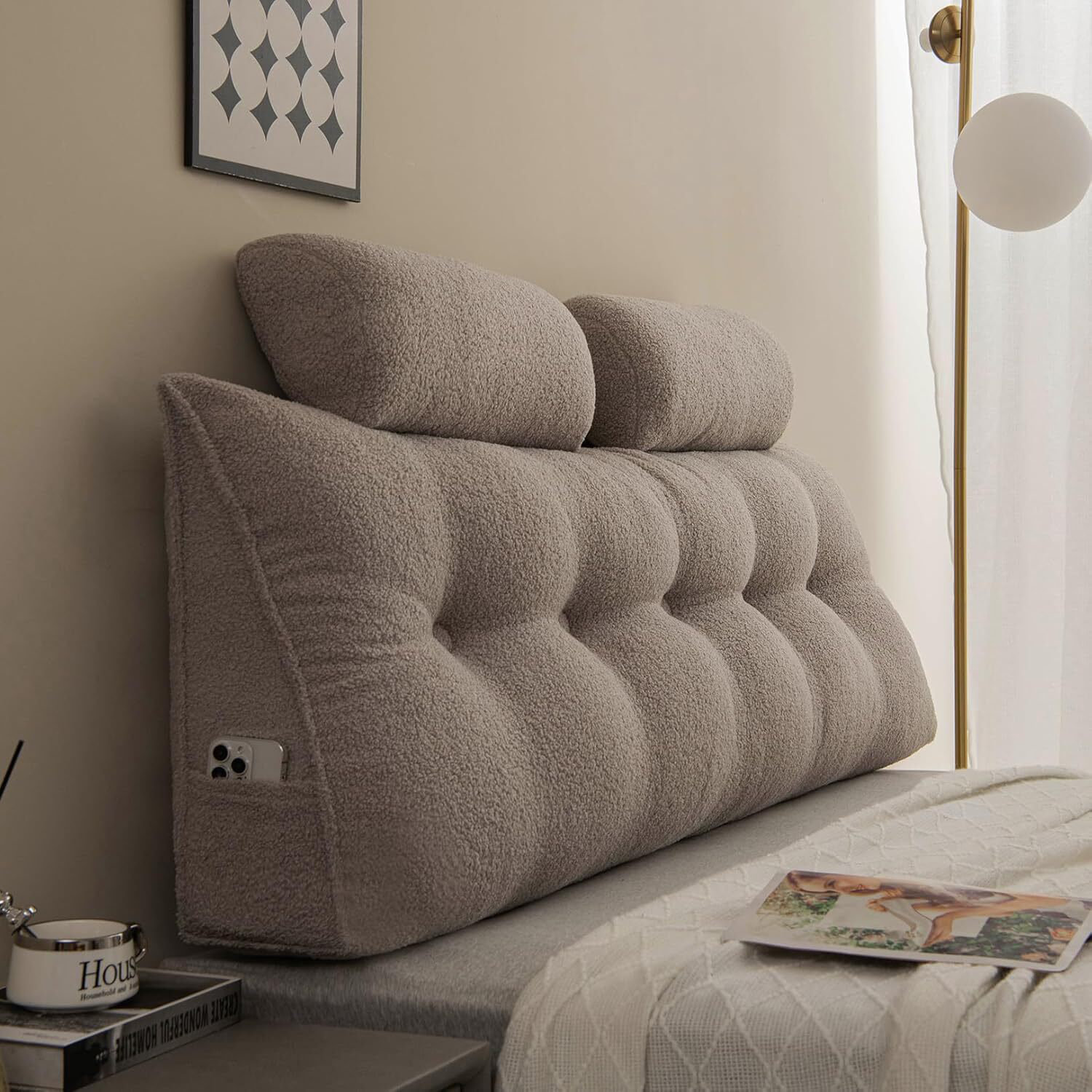 Amgo Teddy Velvet Ergonomic Triangular Bed Rest with 2 Head Roll ...