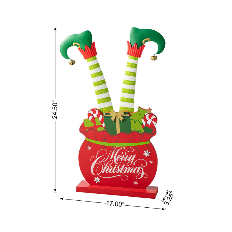 The Holiday Aisle® 24.5"H Christmas Wooden Metal Elf Legs In Gift Box ...
