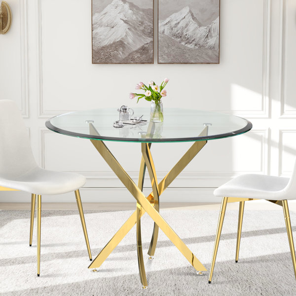 Mercer41 Lakeicha Round Glass Top Metal Base Dining Table - Wayfair Canada