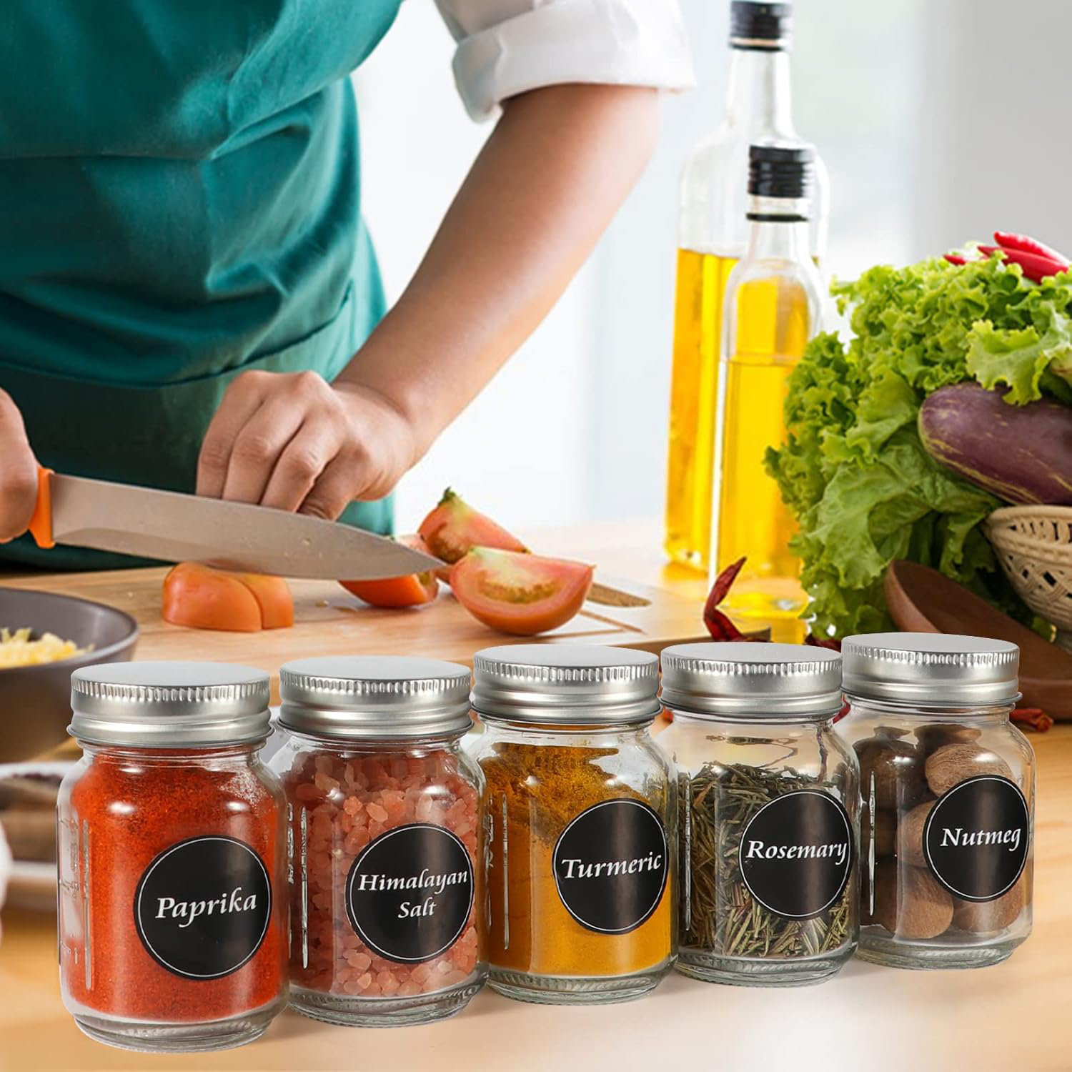 Prep & Savour Spice Jars With Label 4Oz 24Pcs, 4Oz Glass Jars With Lids ...