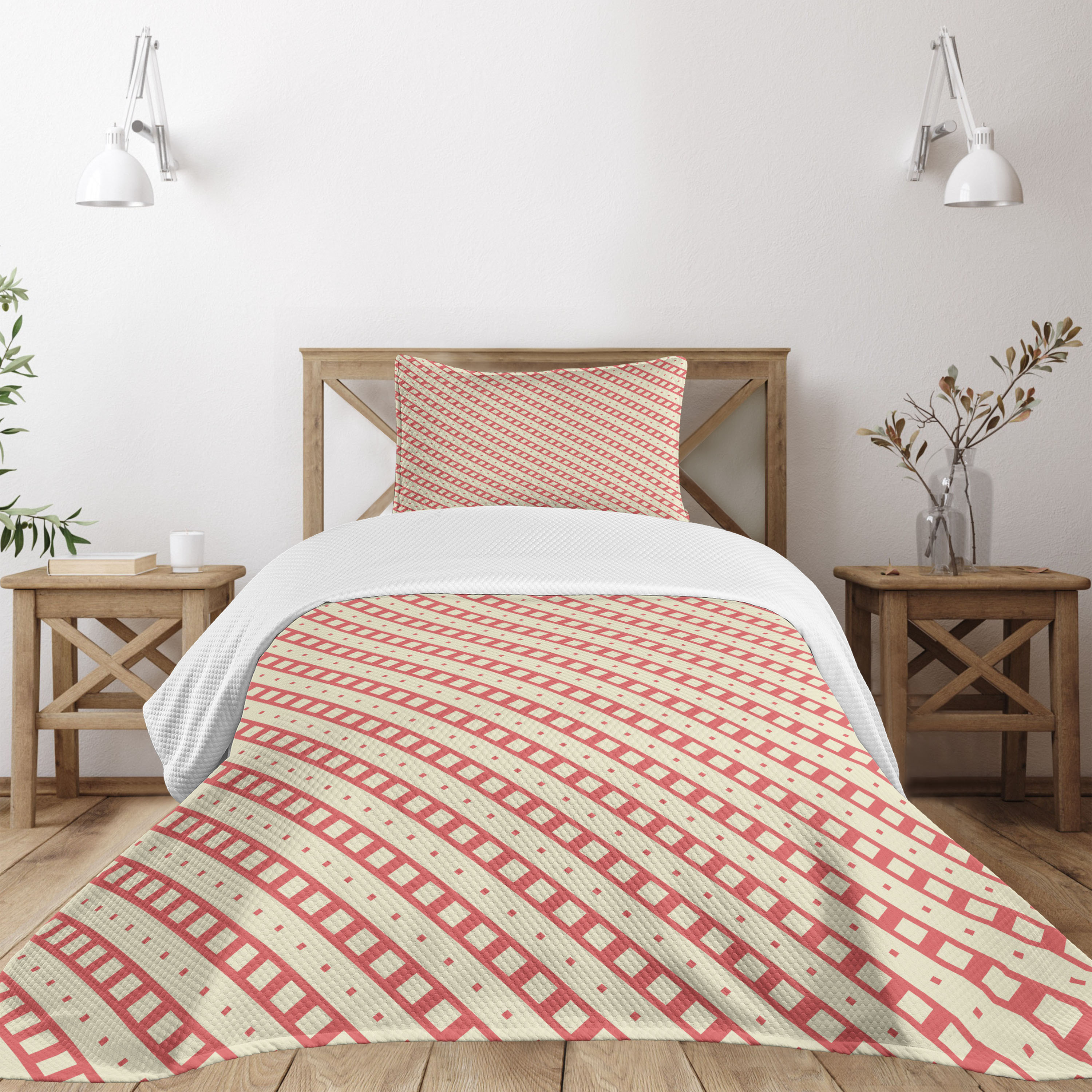 Ambesonne Coral Cream Bedspread Set Rhombus Diamonds Coral and Cream ...