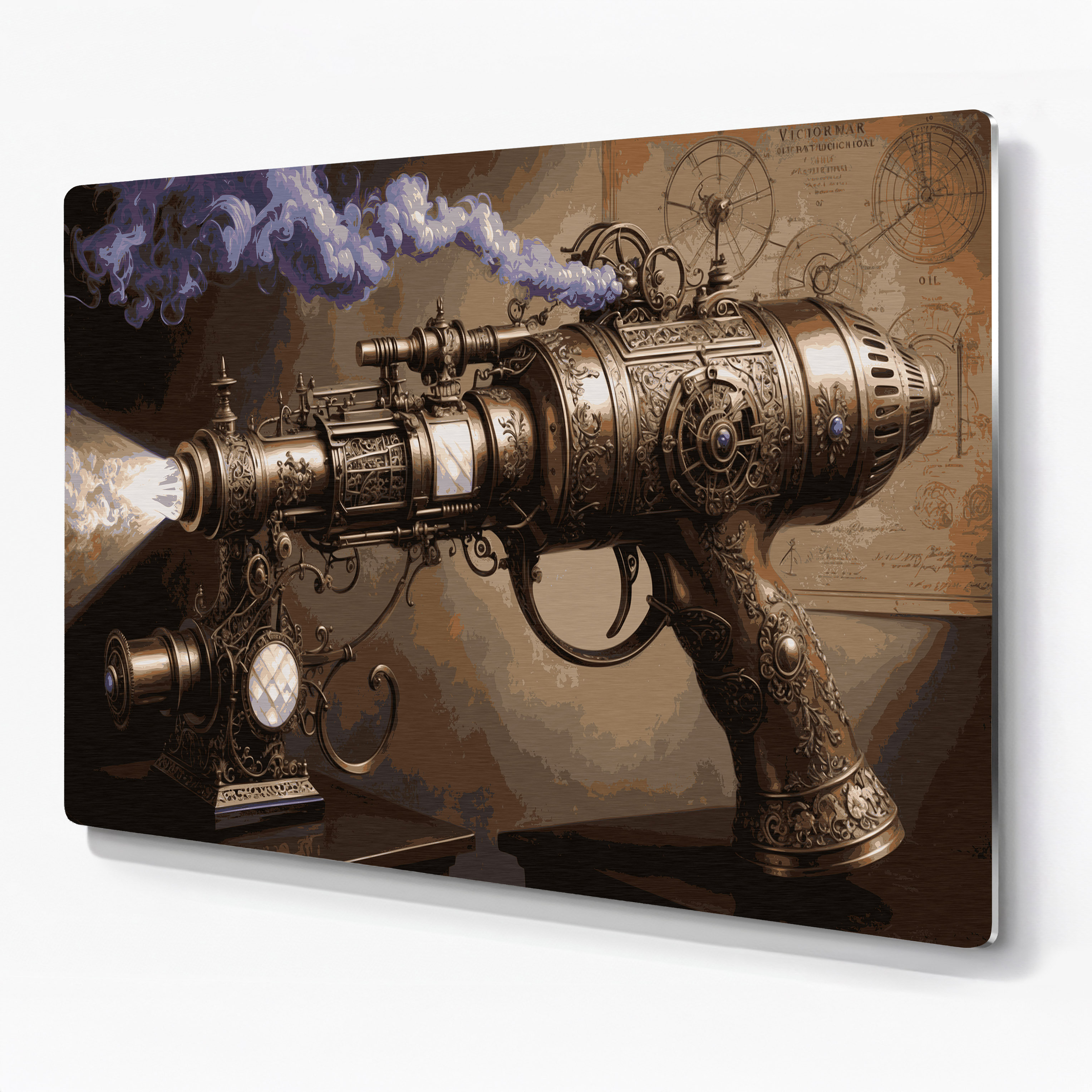 Brayden Studio® SciFi Victorian era ray gun Brown Metal Wall Art | Wayfair
