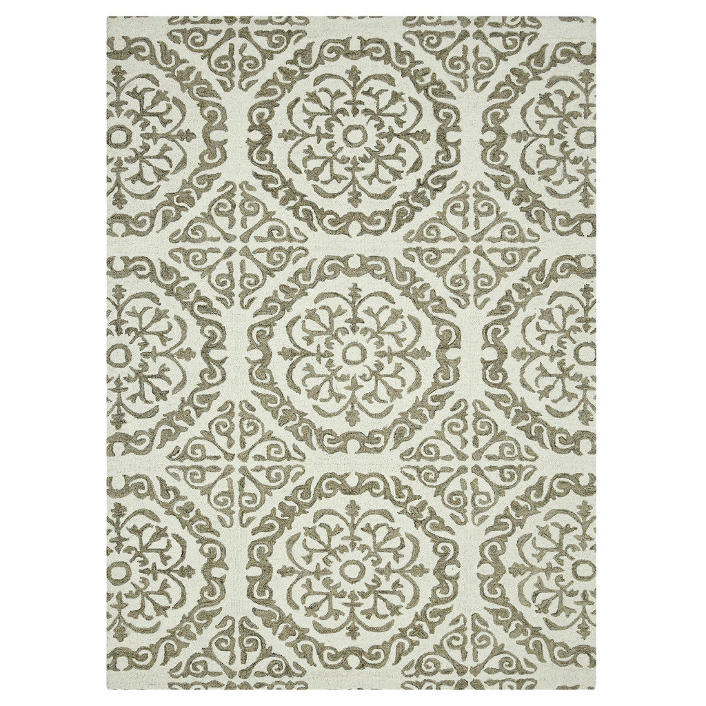 Mercer41 8' X 11' Ivory And Light Brown Wool Medallion Hand Hooked Area ...