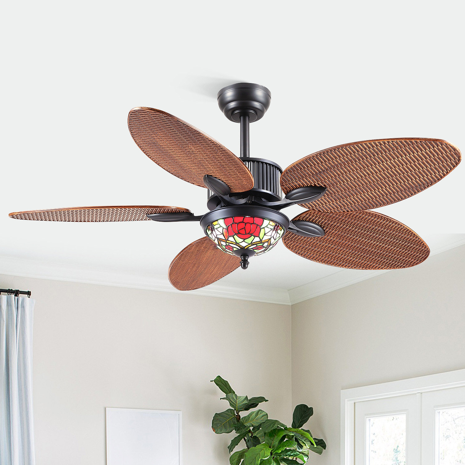 Bay Isle Home™ 5-blede Tiffany Palm Leaf Ceiling Fans With Lights And ...