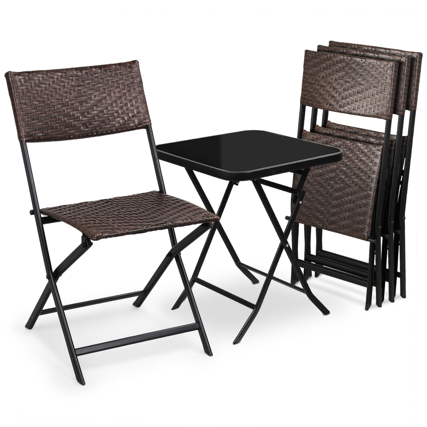 MoNiBloom 5 Pieces Patio Bistro Dining Set, Folding Rattan Chairs, W ...